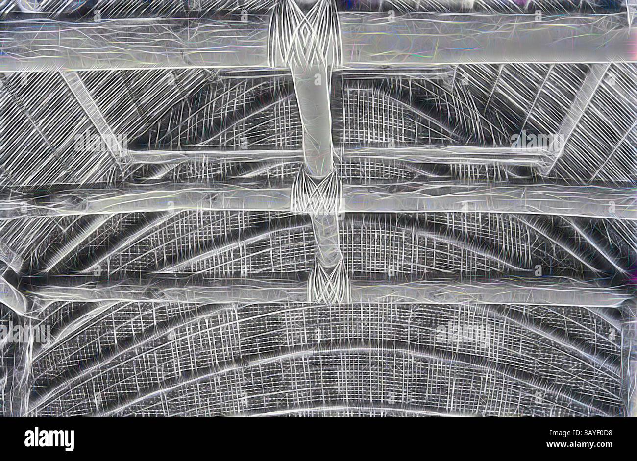 A detailed view of a wooden ceiling structure, showcasing intricate ...