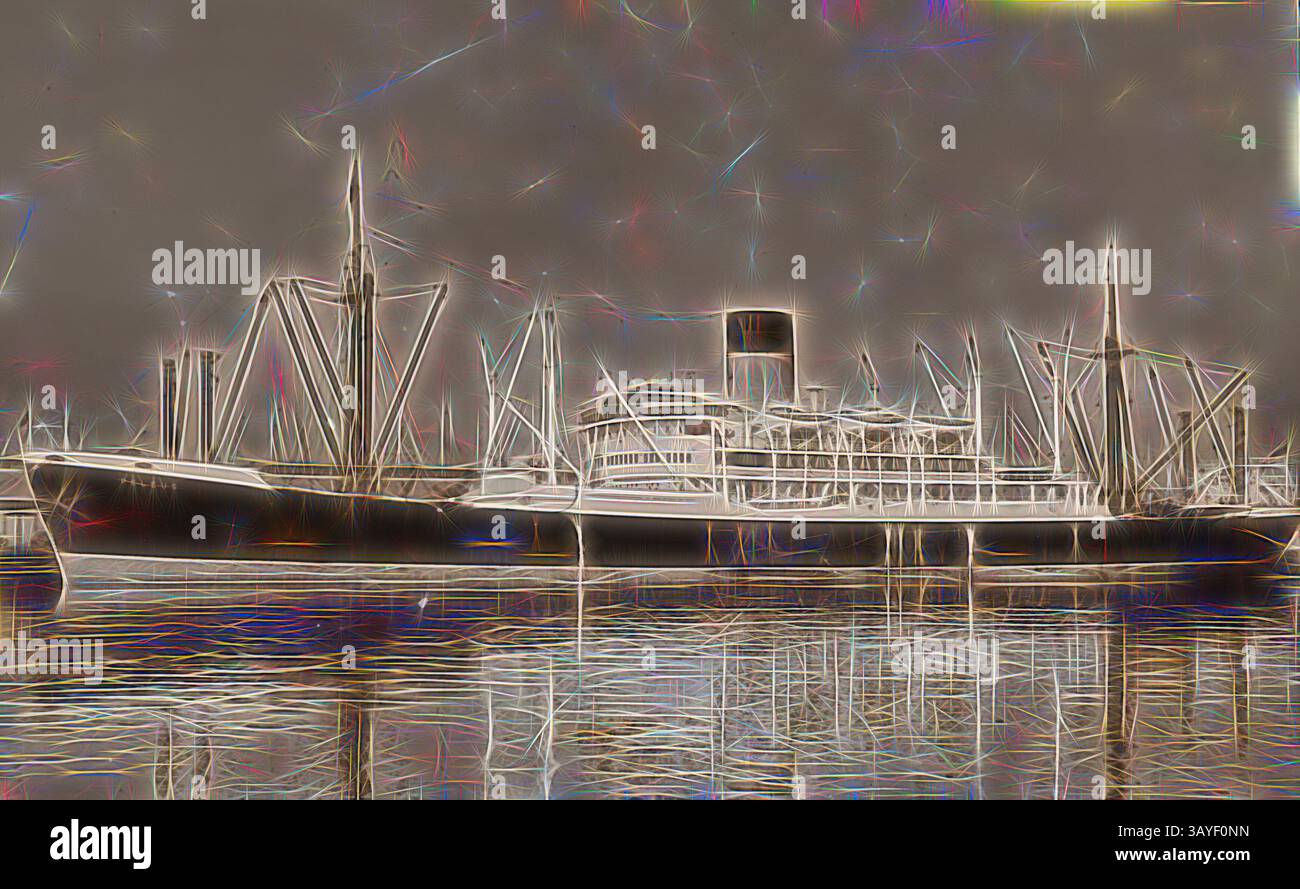 A majestic steamship with towering masts and an elegant hull rests ...