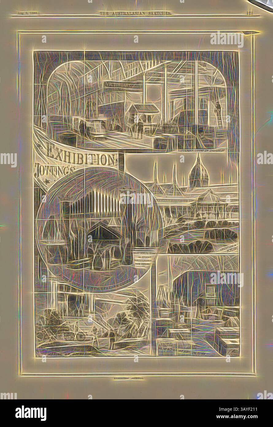 An intricate collage showcasing various scenes from an exhibition ...