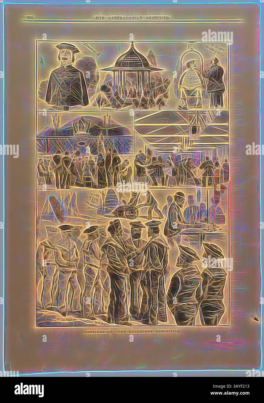 A collection of scenes depicting various moments of daily life and ...