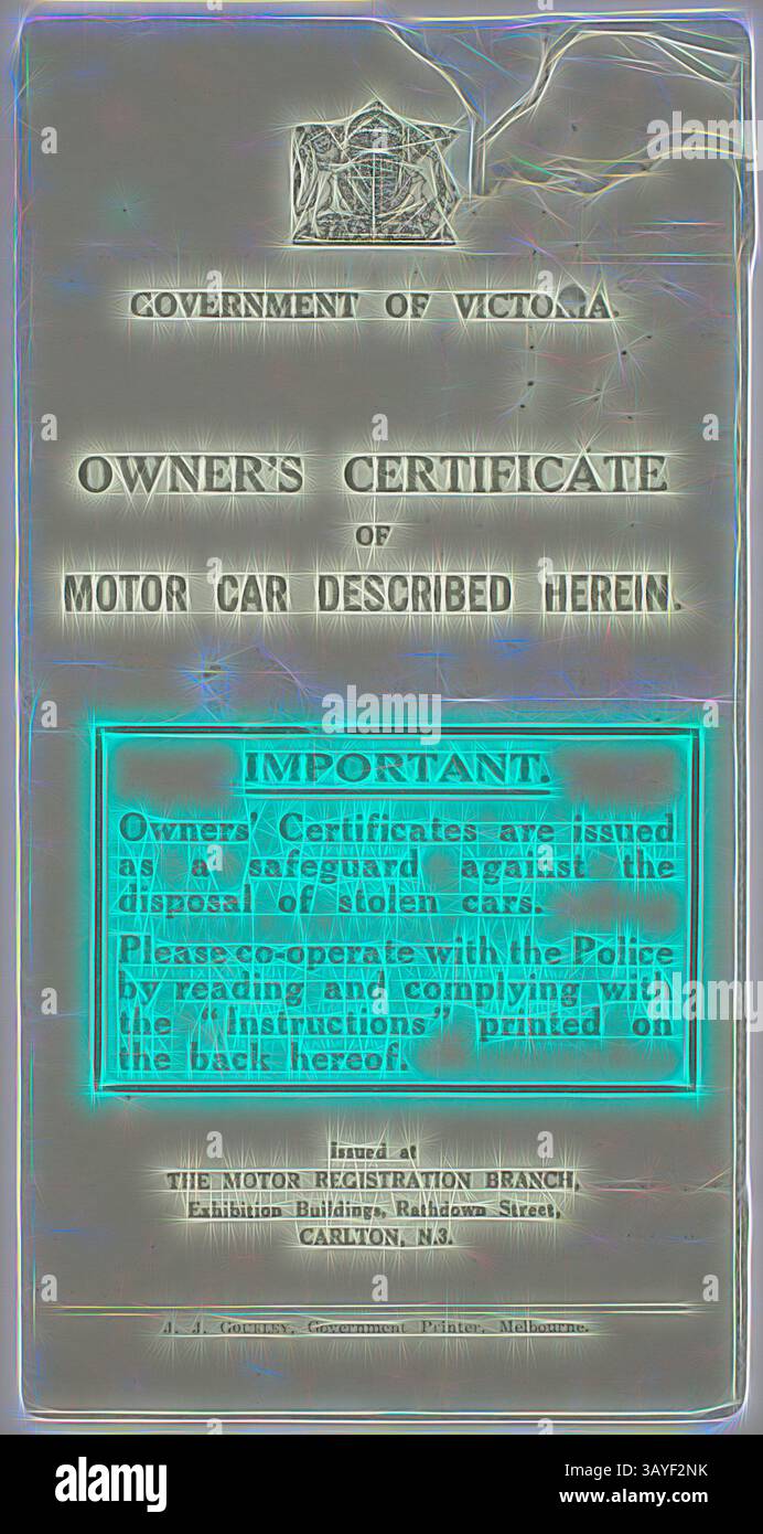 An official document titled "Owner's Certificate of Motor Car" issued ...