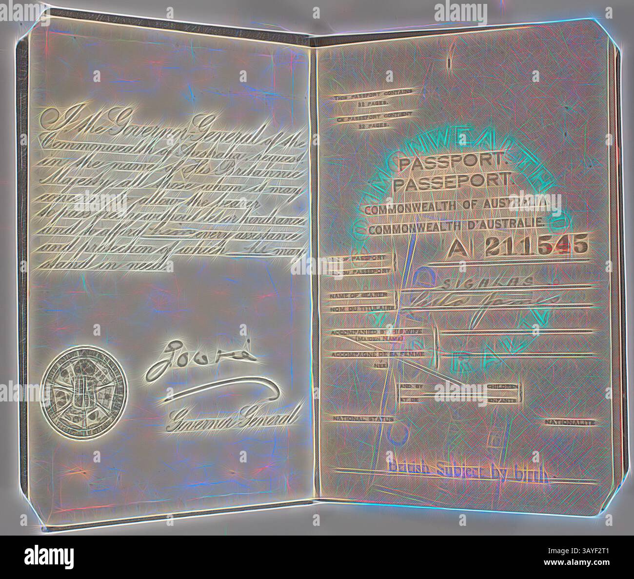 An open passport featuring a formal greeting from a government official ...