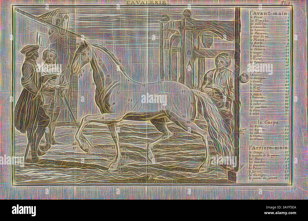 An intricate scene depicting a gentleman presenting a horse ...