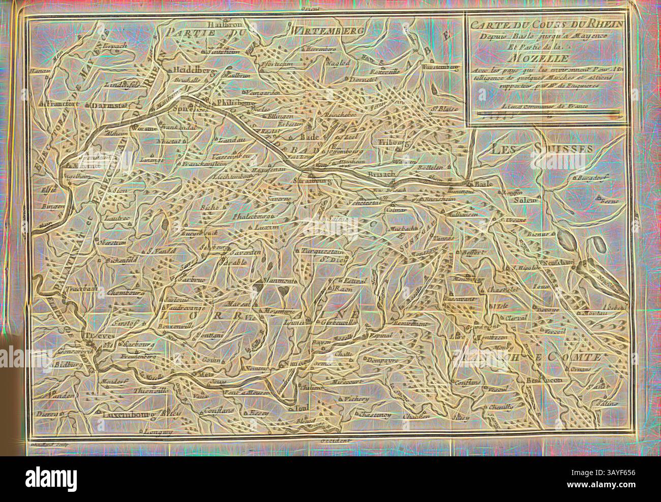 A detailed map illustrating the course of the Rhine River, featuring ...