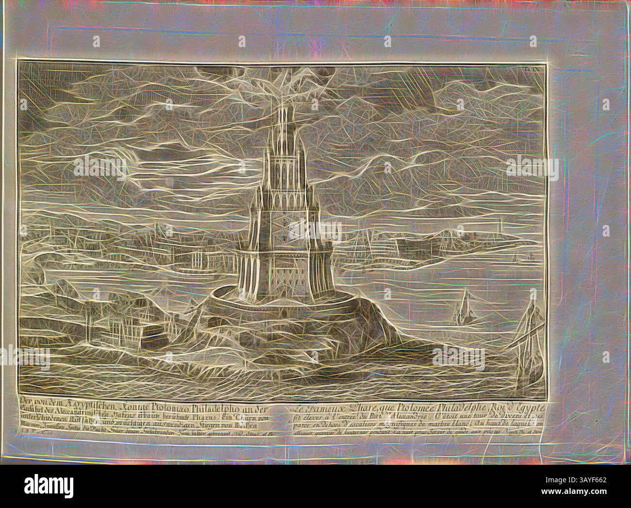 A towering lighthouse stands prominently on a rocky outcrop, surrounded ...