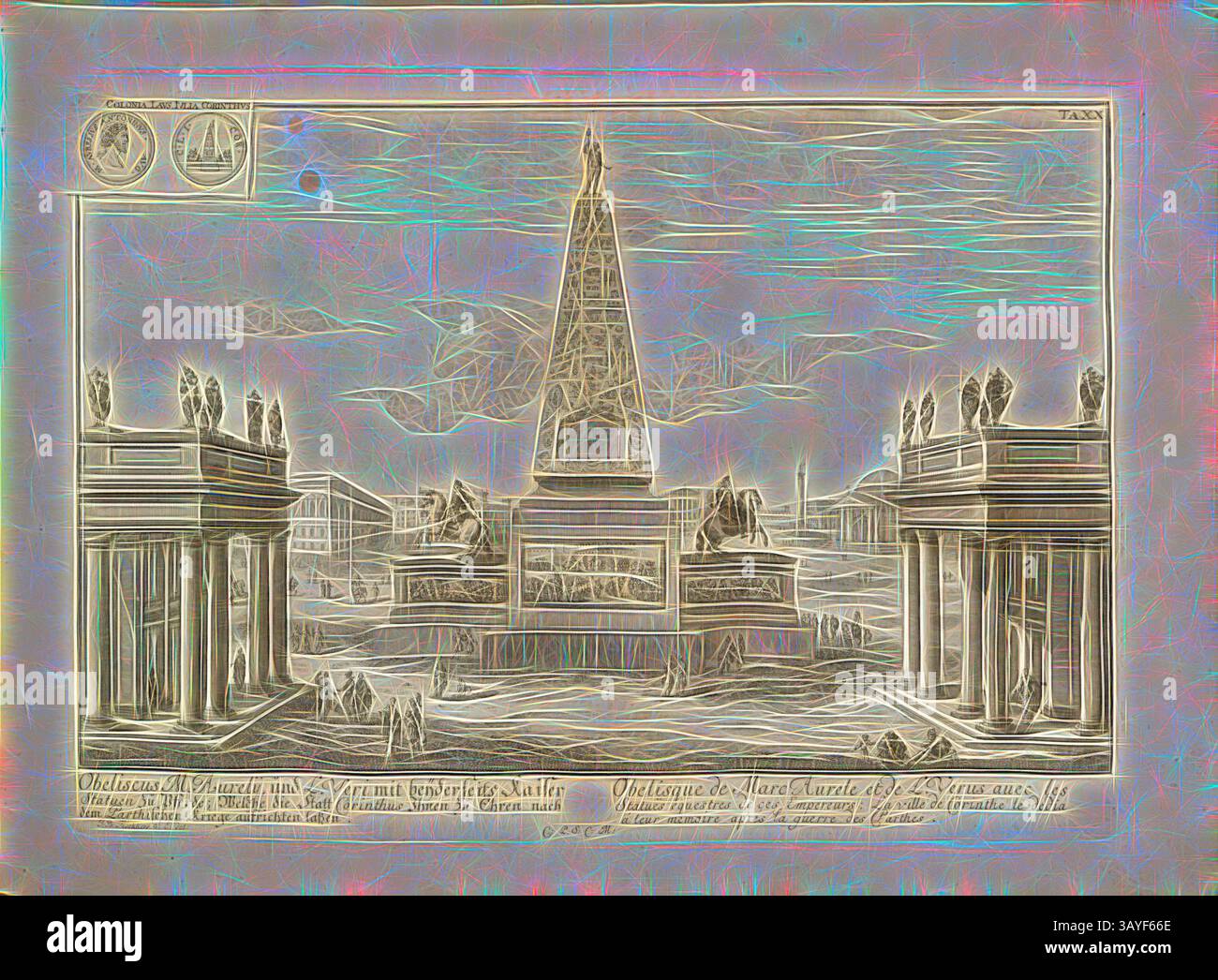 A grand architectural scene featuring an elaborate monument surrounded ...