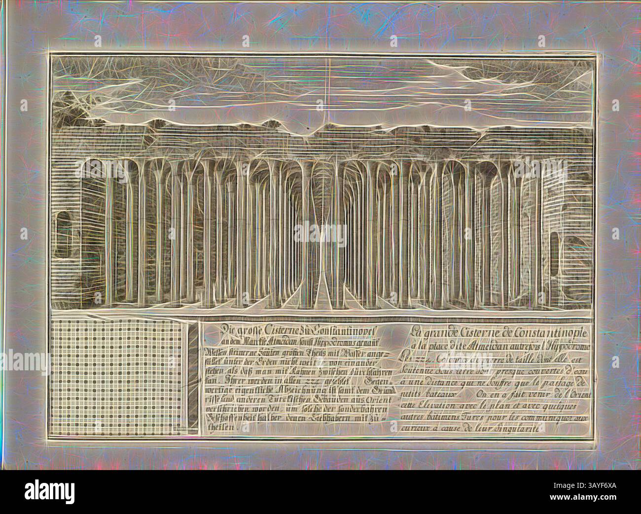 A detailed architectural illustration showcasing a grand colonnade ...