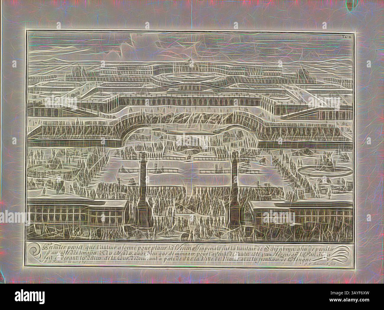 An aerial view of an intricate garden layout featuring pathways ...