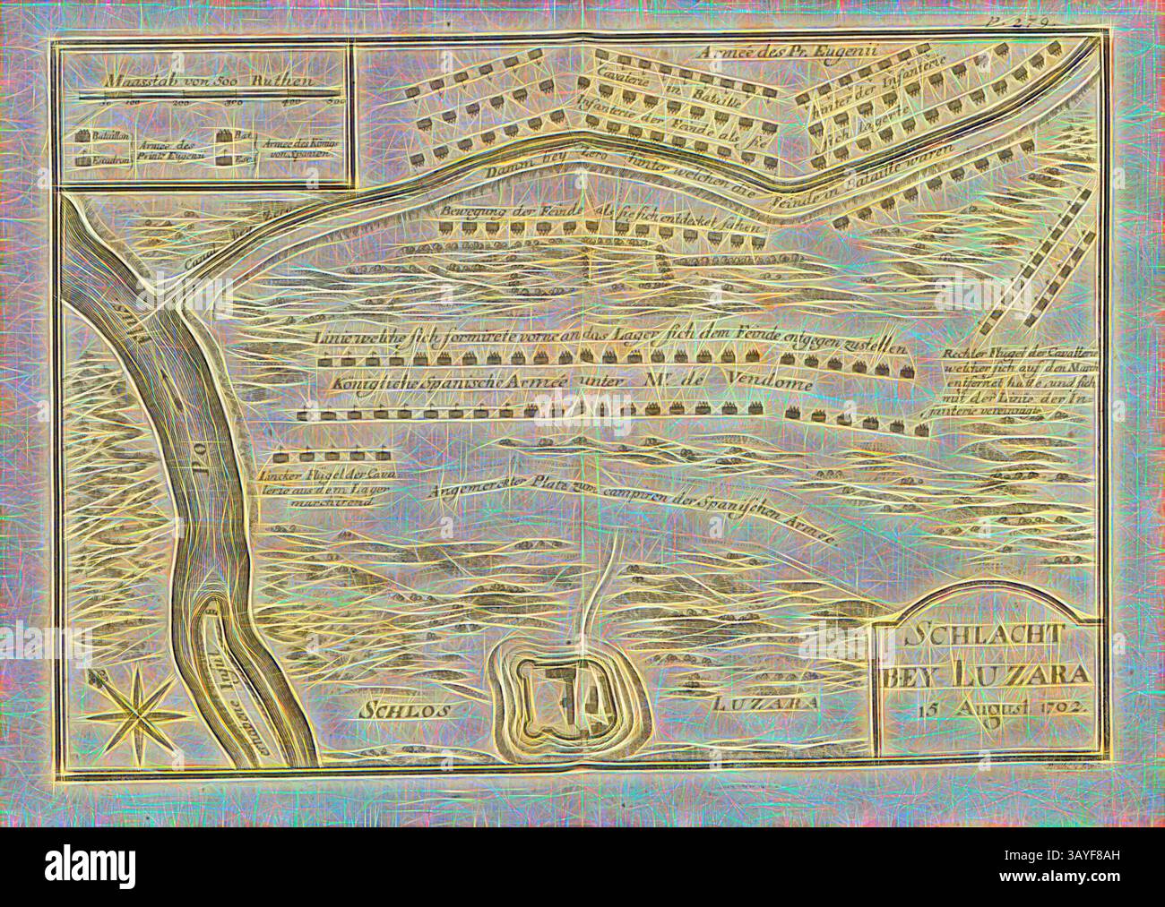 A detailed historical map depicting the landscape and layout of the ...