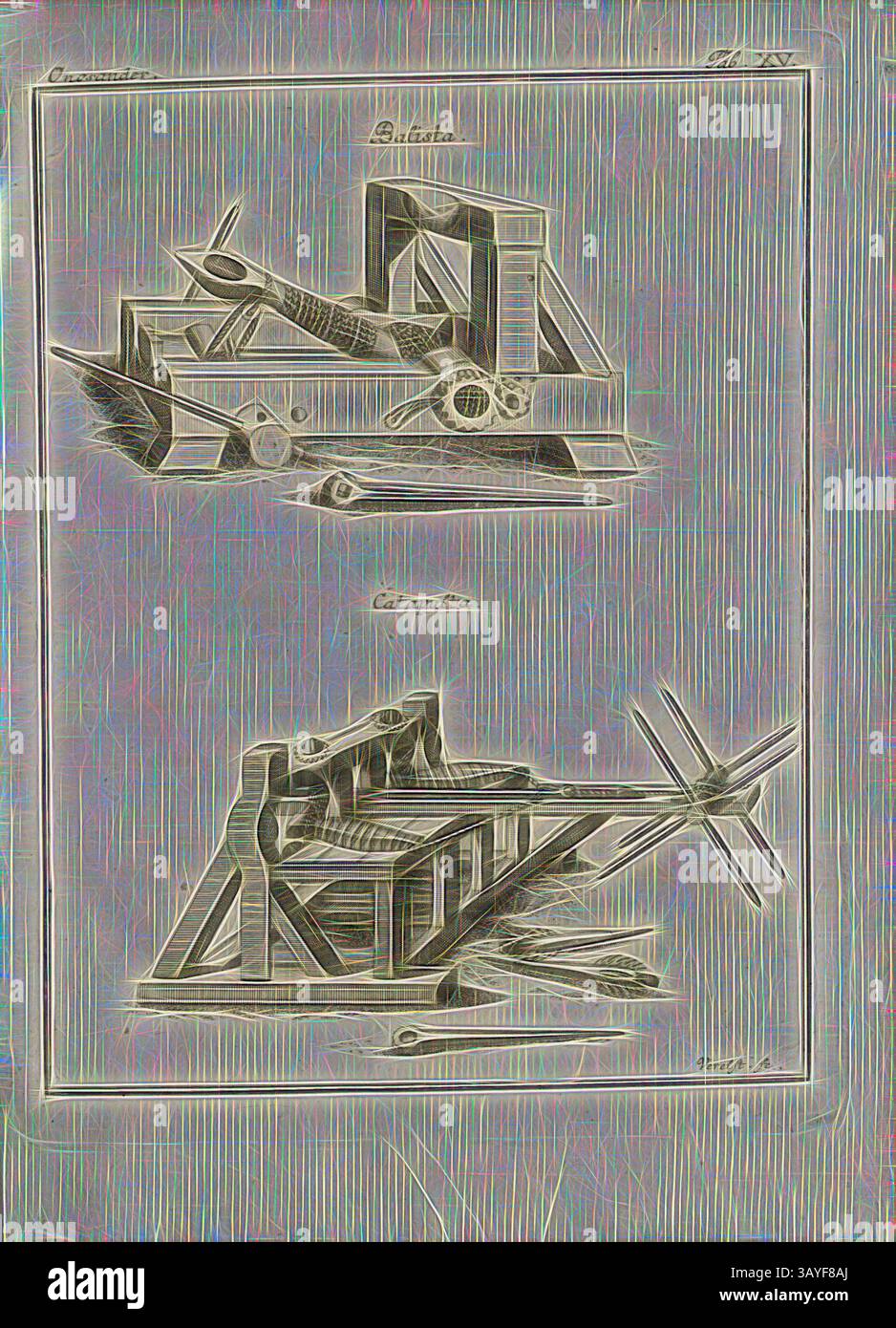 A detailed illustration depicting two distinctive pieces of machinery ...