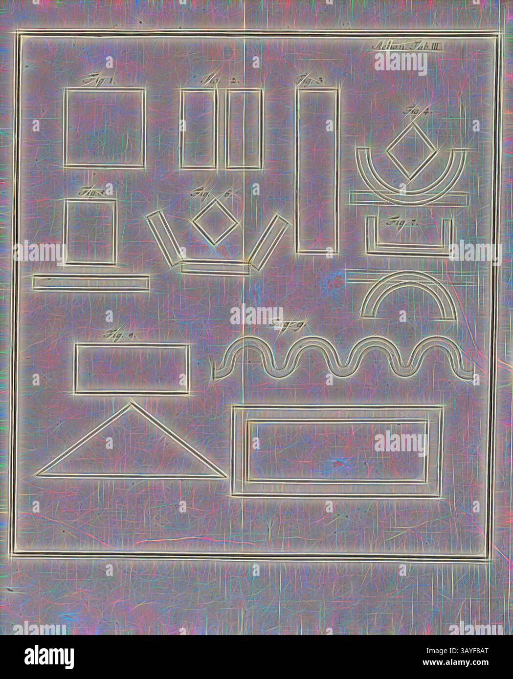 A collection of geometric shapes and symbols arranged on a grid ...