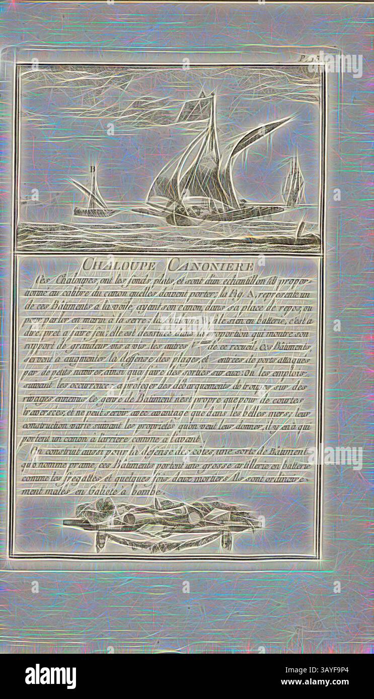 An intricate illustration features ships sailing on calm waters ...