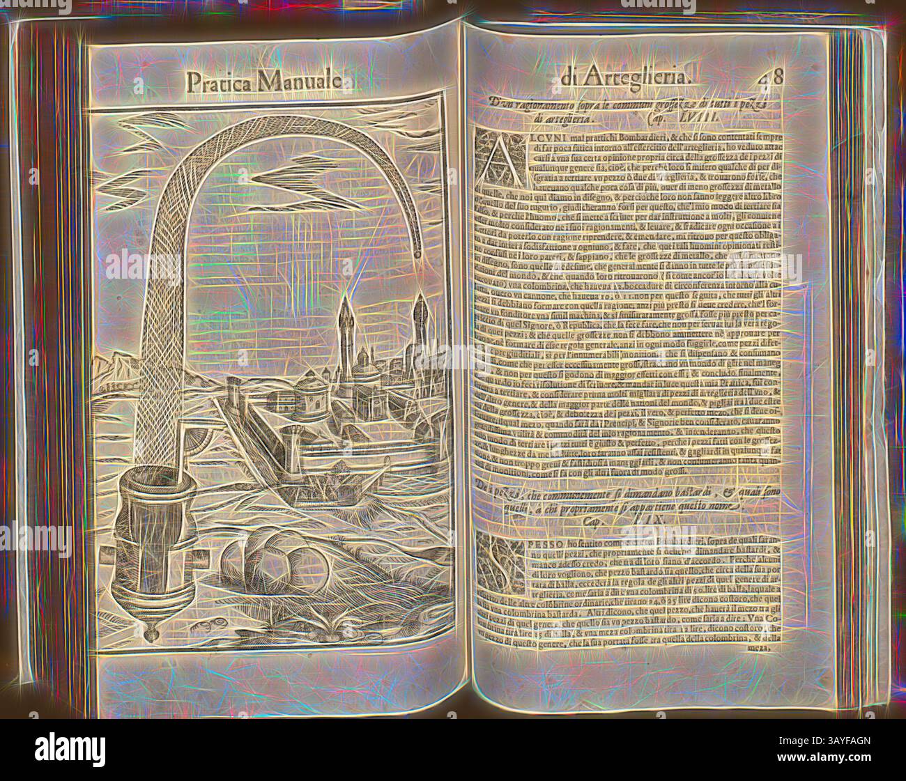 An open book displays intricate illustrations and detailed text ...
