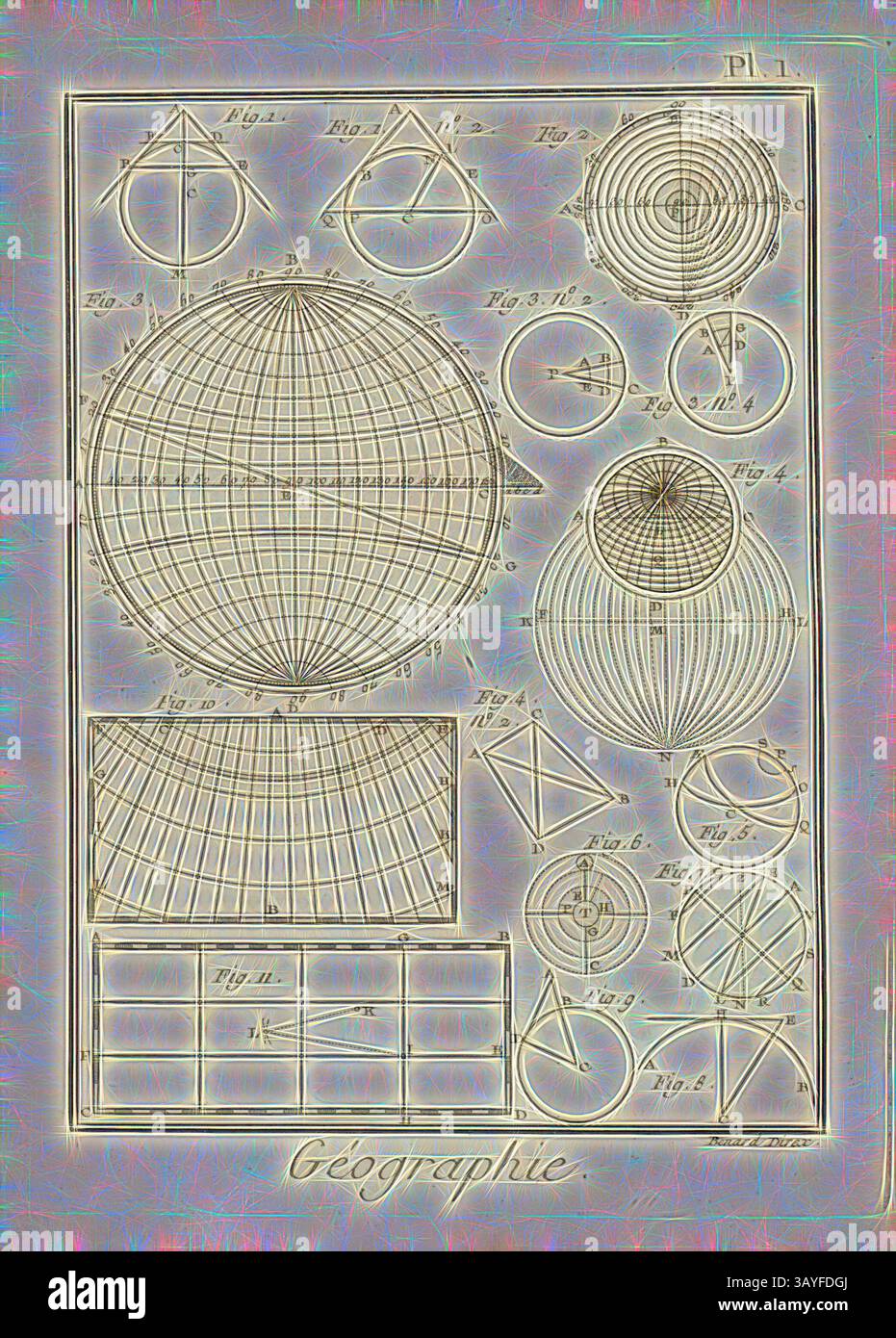 A series of intricate geometric diagrams illustrating various elements ...