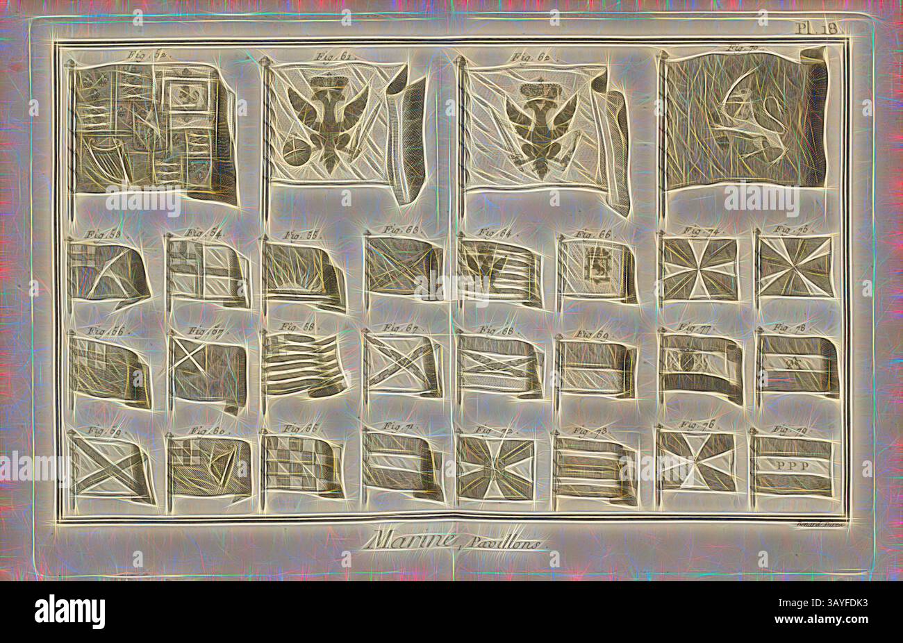 A compilation of various marine flags, each represented with intricate ...