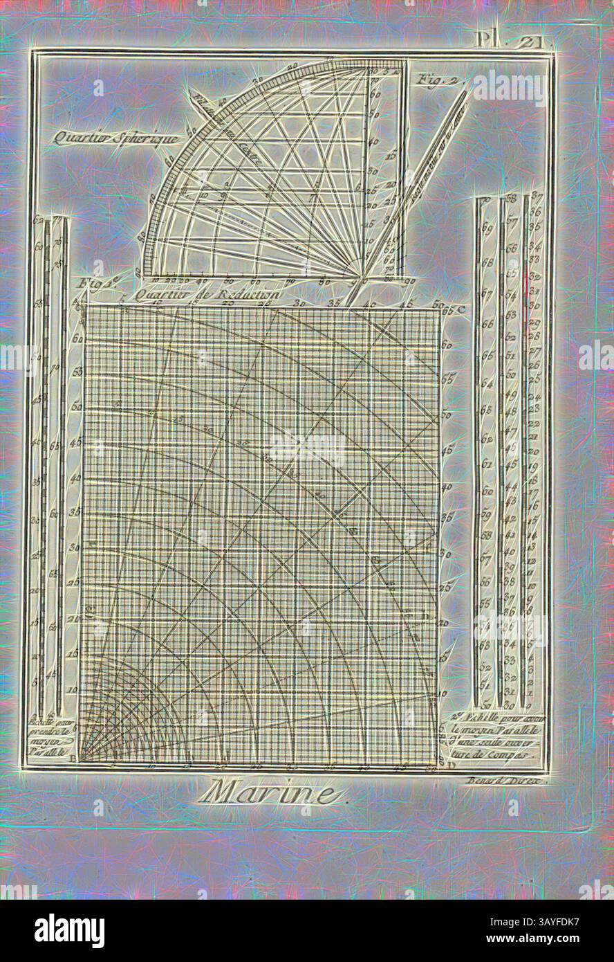 A detailed nautical chart depicting a grid system for marine navigation ...