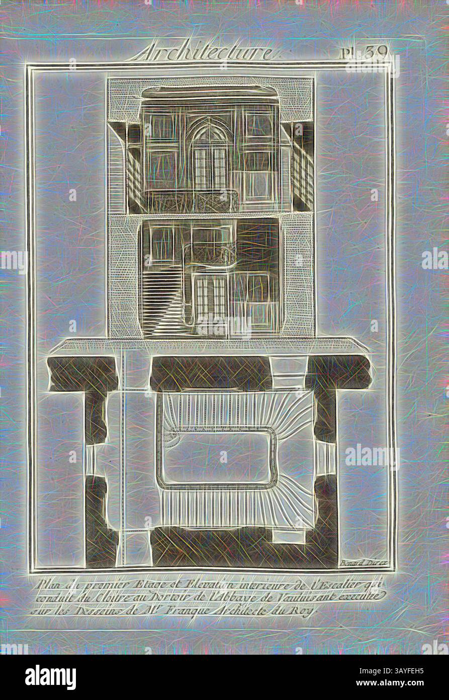 An architectural blueprint showcasing a detailed floor plan and ...