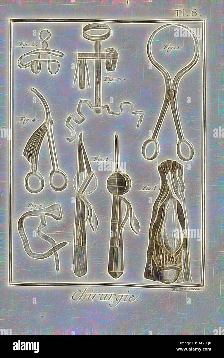 A collection of surgical instruments depicted in a detailed ...