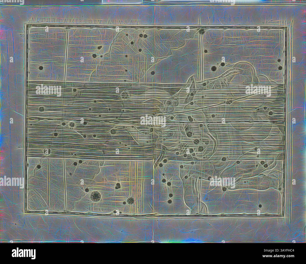 An abstract representation of a complex landscape, featuring intricate ...