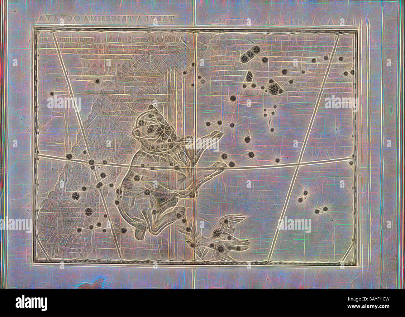 An intricate map-like design featuring detailed representations of ...