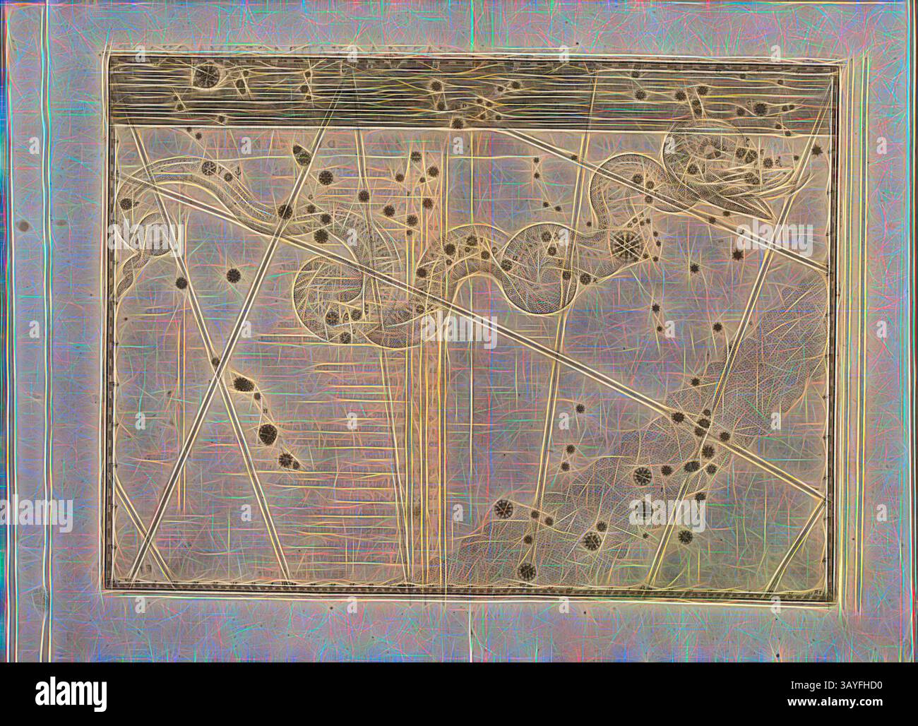 An abstract representation featuring intricate lines and shapes ...