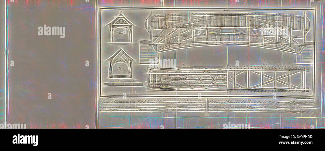 A stylized architectural blueprint showcasing a multi-tiered bridge ...
