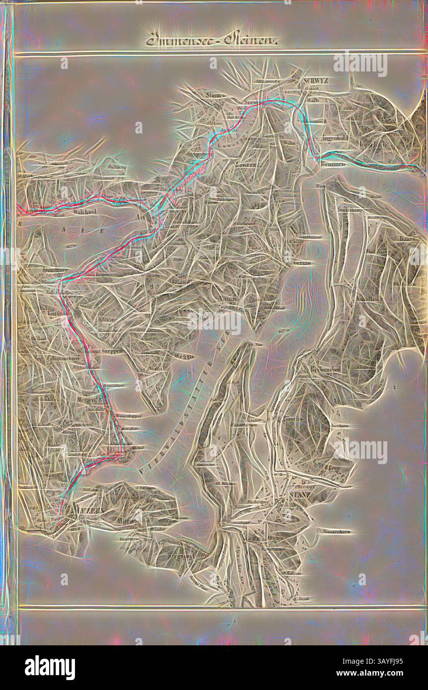 A detailed topographic map showing the intricate terrain and waterways ...