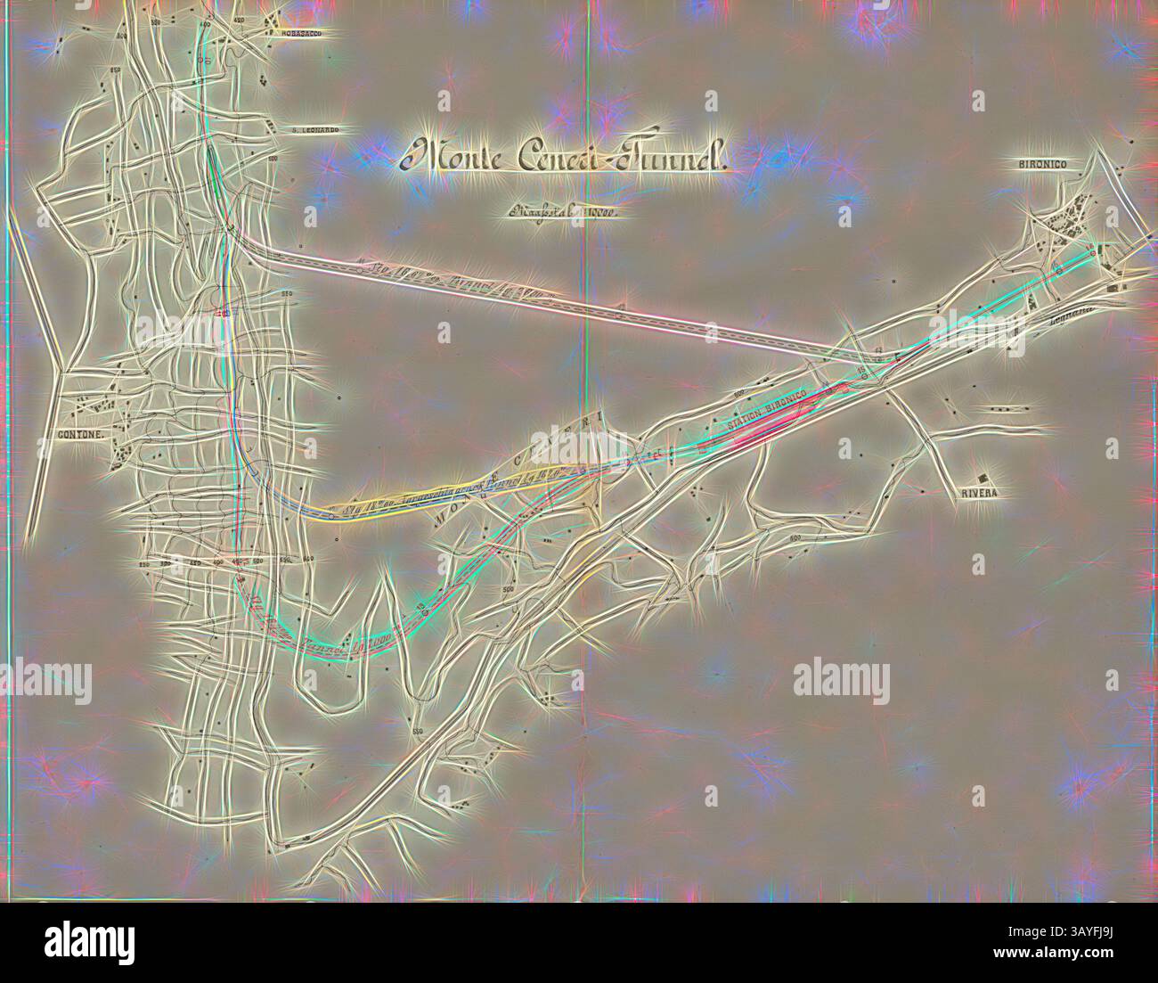 A topographical map showcasing the layout of Monte Cuneo-Tunnel ...