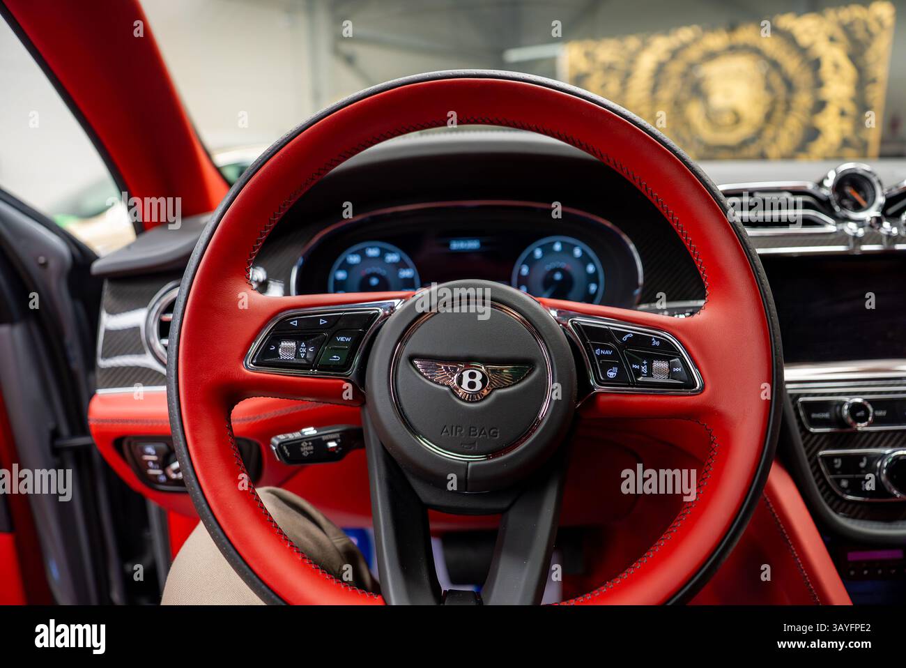 Interior of Bentley Bentayga with Red Leather Steering Wheel Stock ...