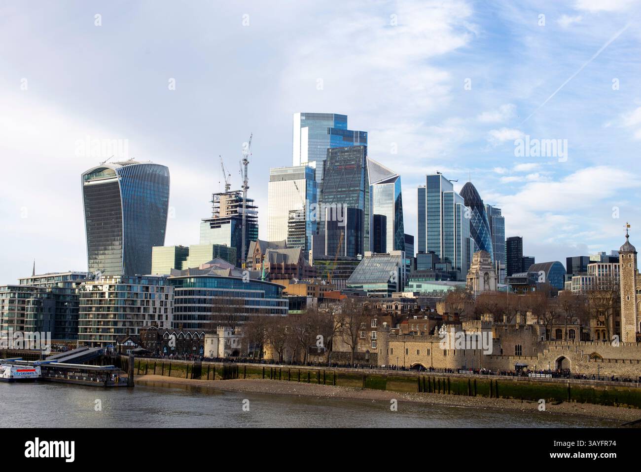 Urban Pathway Between Modern Skyscrapers Under Blue Sky City London ...