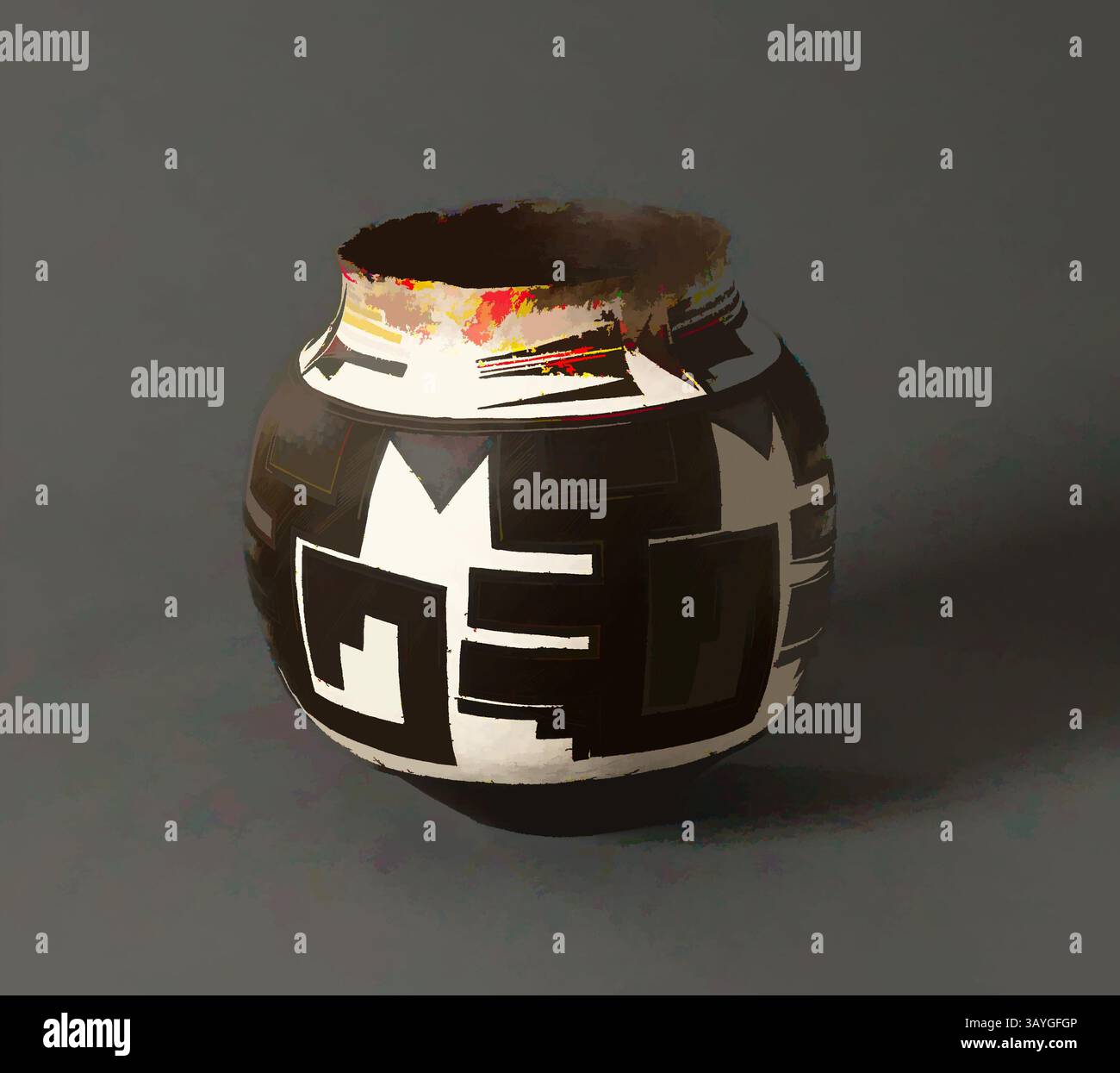 A beautifully crafted ceramic pot adorned with intricate geometric ...