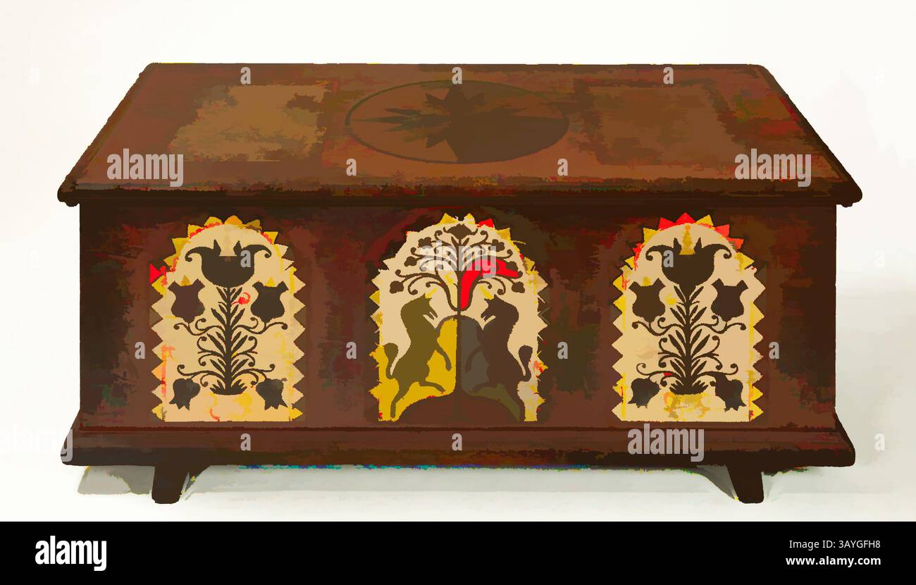 A beautifully designed wooden chest featuring intricate floral patterns ...
