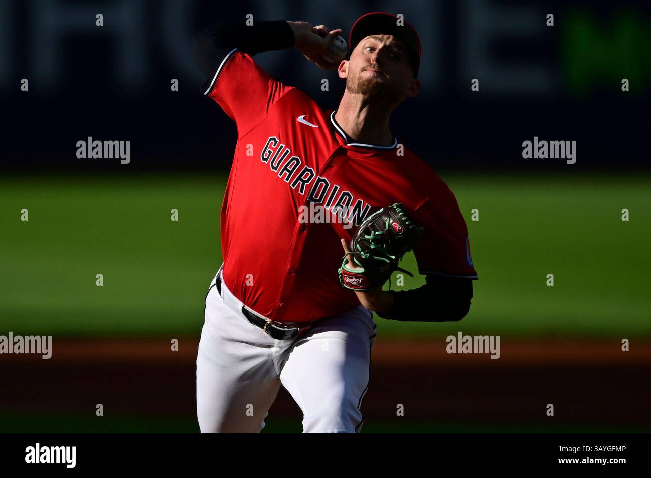 Cleveland Guardians starting pitcher Tanner Bibee delivers during the ...