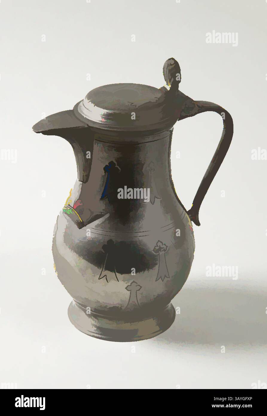 An intricately designed pitcher features a decorative lid and handle ...