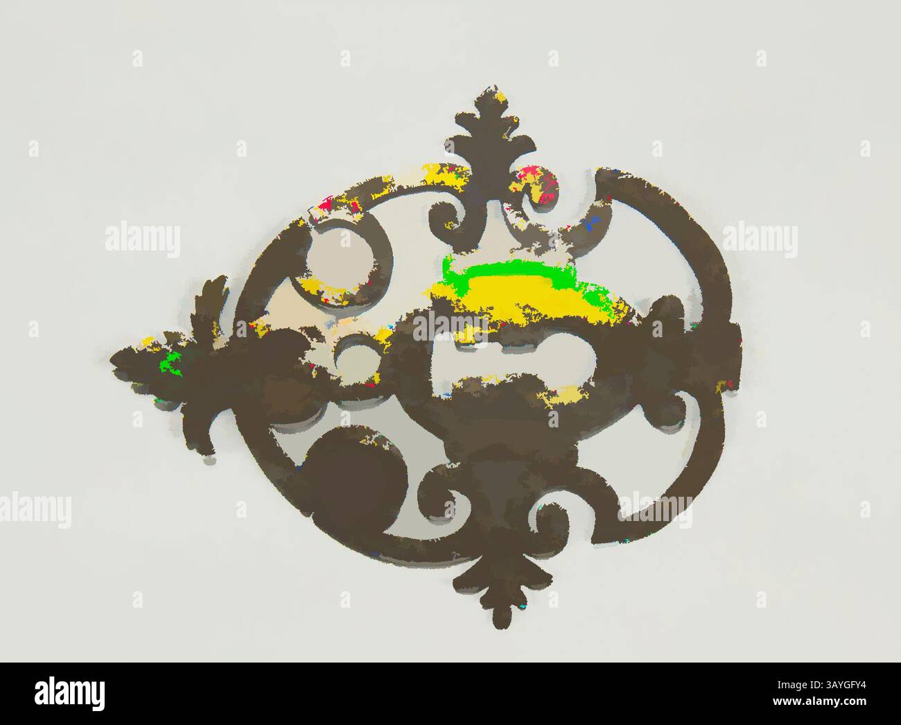 An intricate decorative design featuring swirling motifs and floral ...