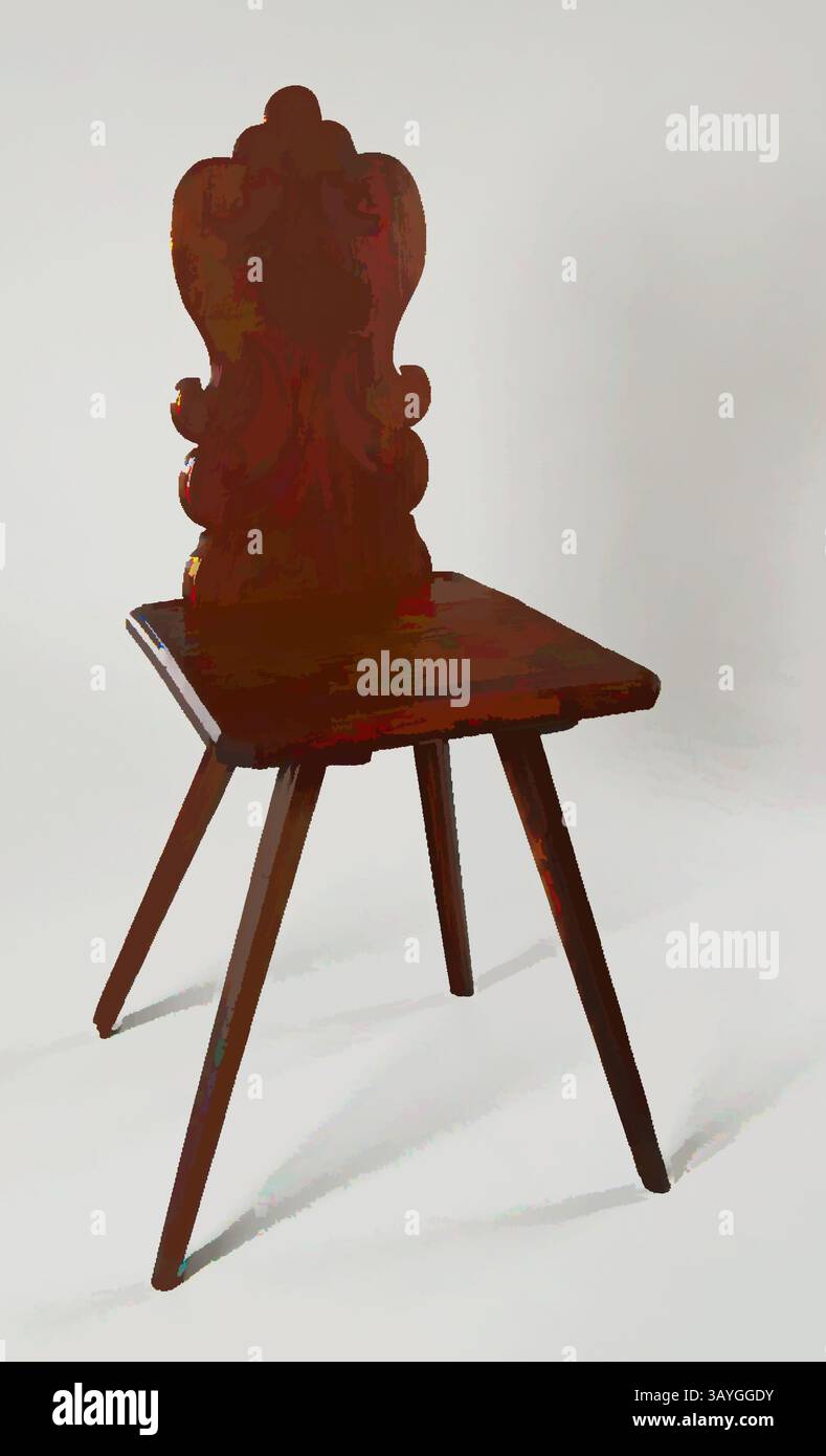 An ornate wooden chair with a detailed carved backrest and slender ...