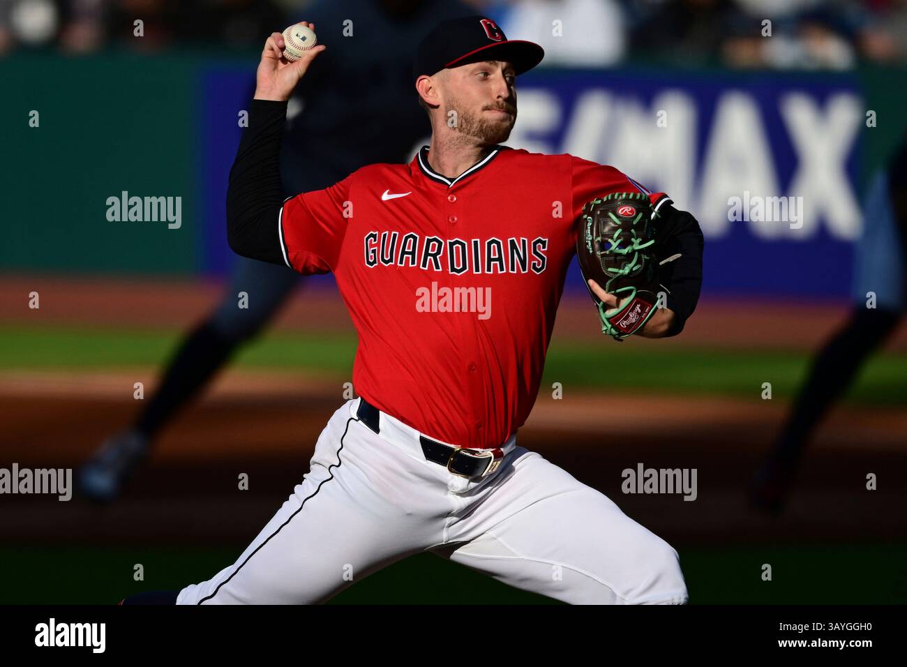 Cleveland Guardians starting pitcher Tanner Bibee delivers during the ...