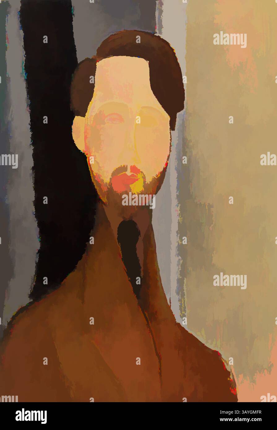 A stylized portrait of a man with an elongated neck and soft features ...