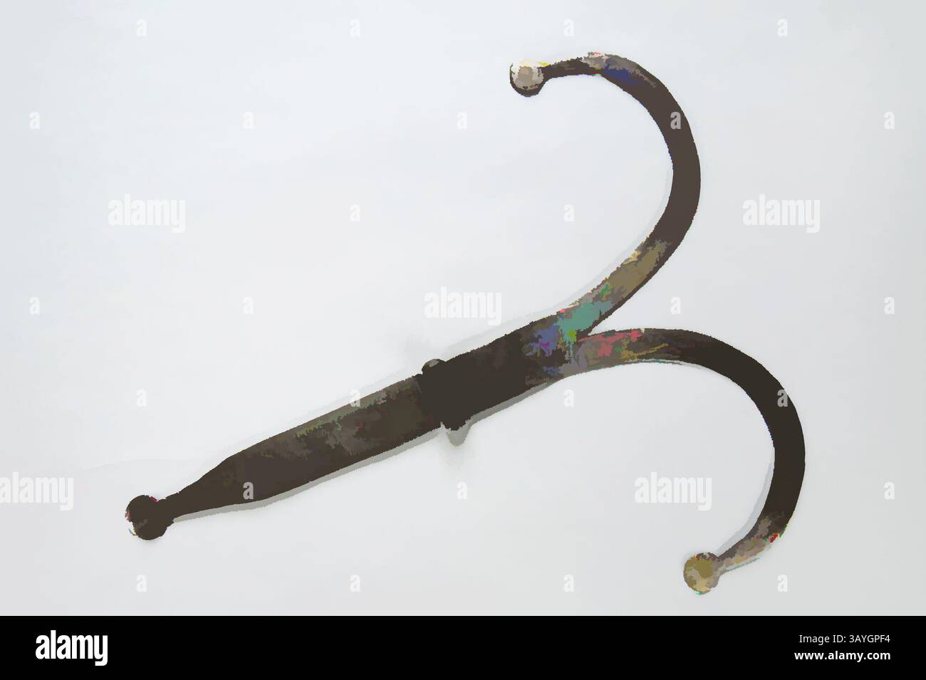 An ornate, curved hook with intricate details, showcasing a blend of ...