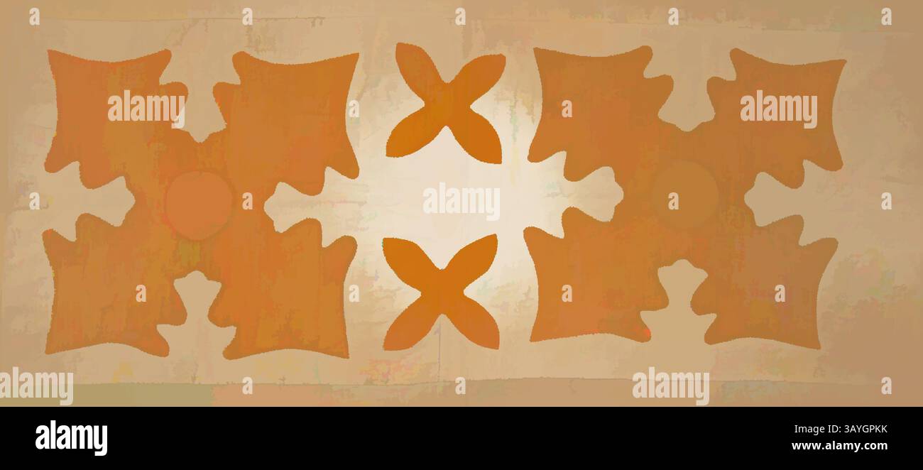 An abstract design featuring interlocking shapes in warm tones ...