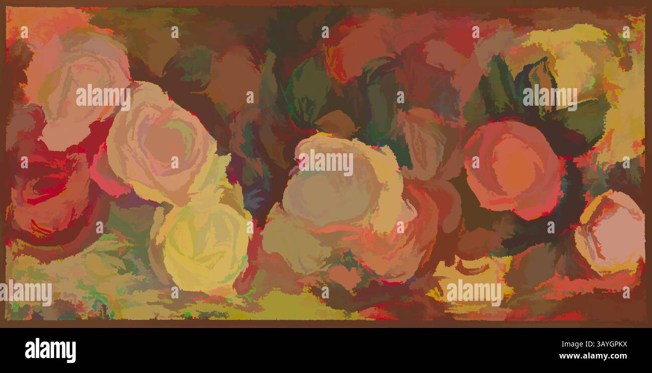A vibrant arrangement of roses in various shades, blending colors ...