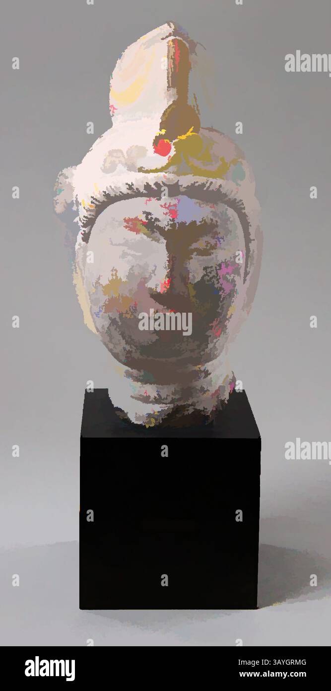 A serene sculpture of a Buddha head, intricately designed with subtle ...