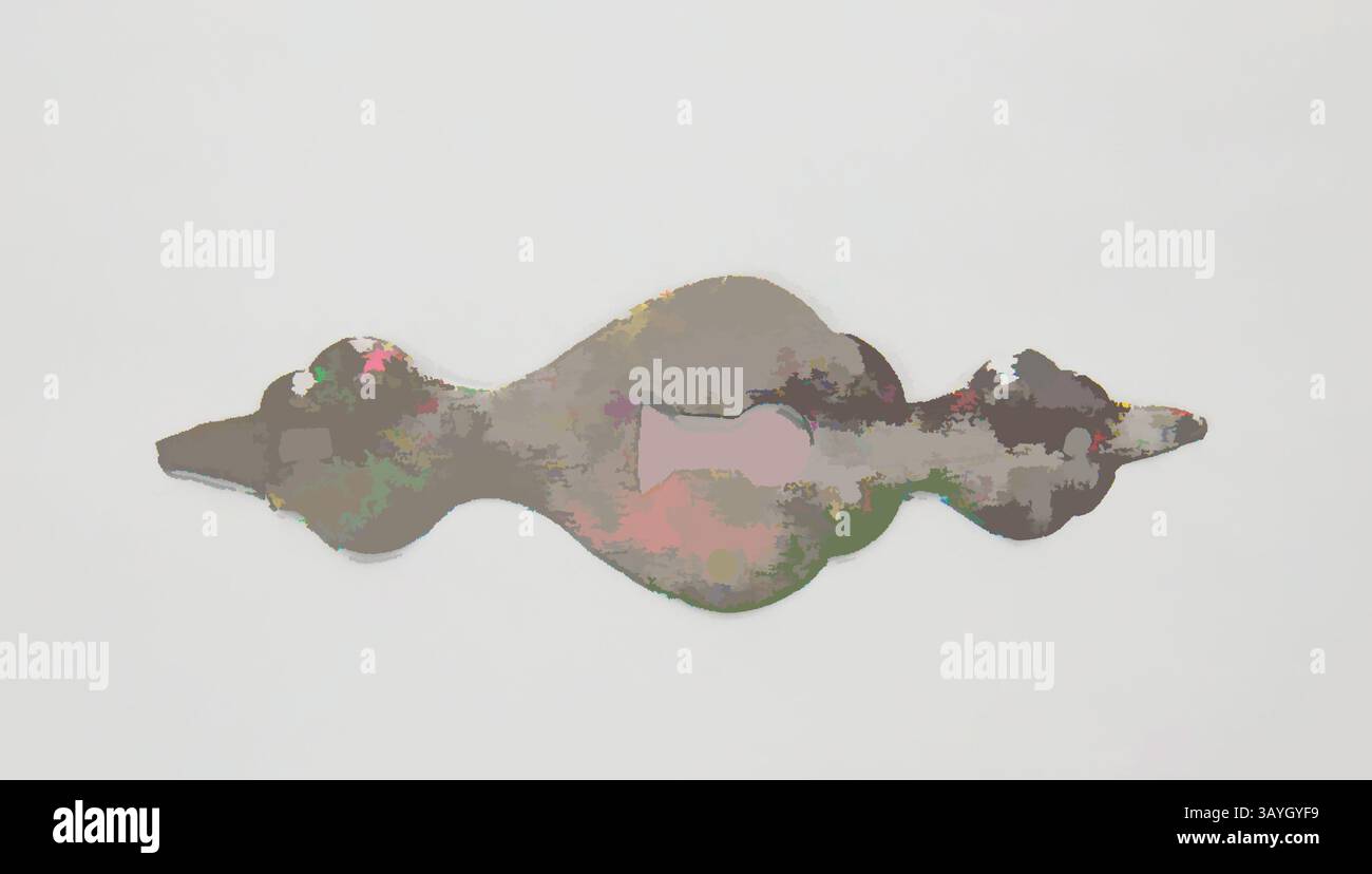 An abstract, elongated shape with curved contours, featuring hints of ...