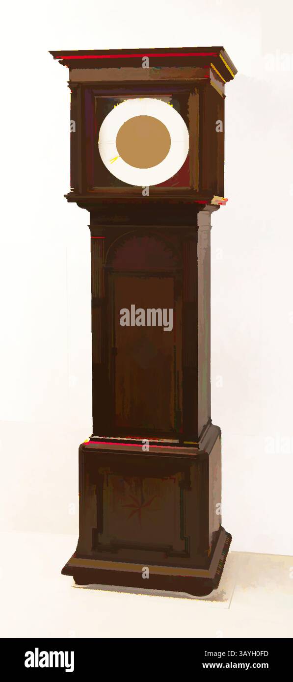 A tall, ornate grandfather clock featuring a distinctive round face and ...