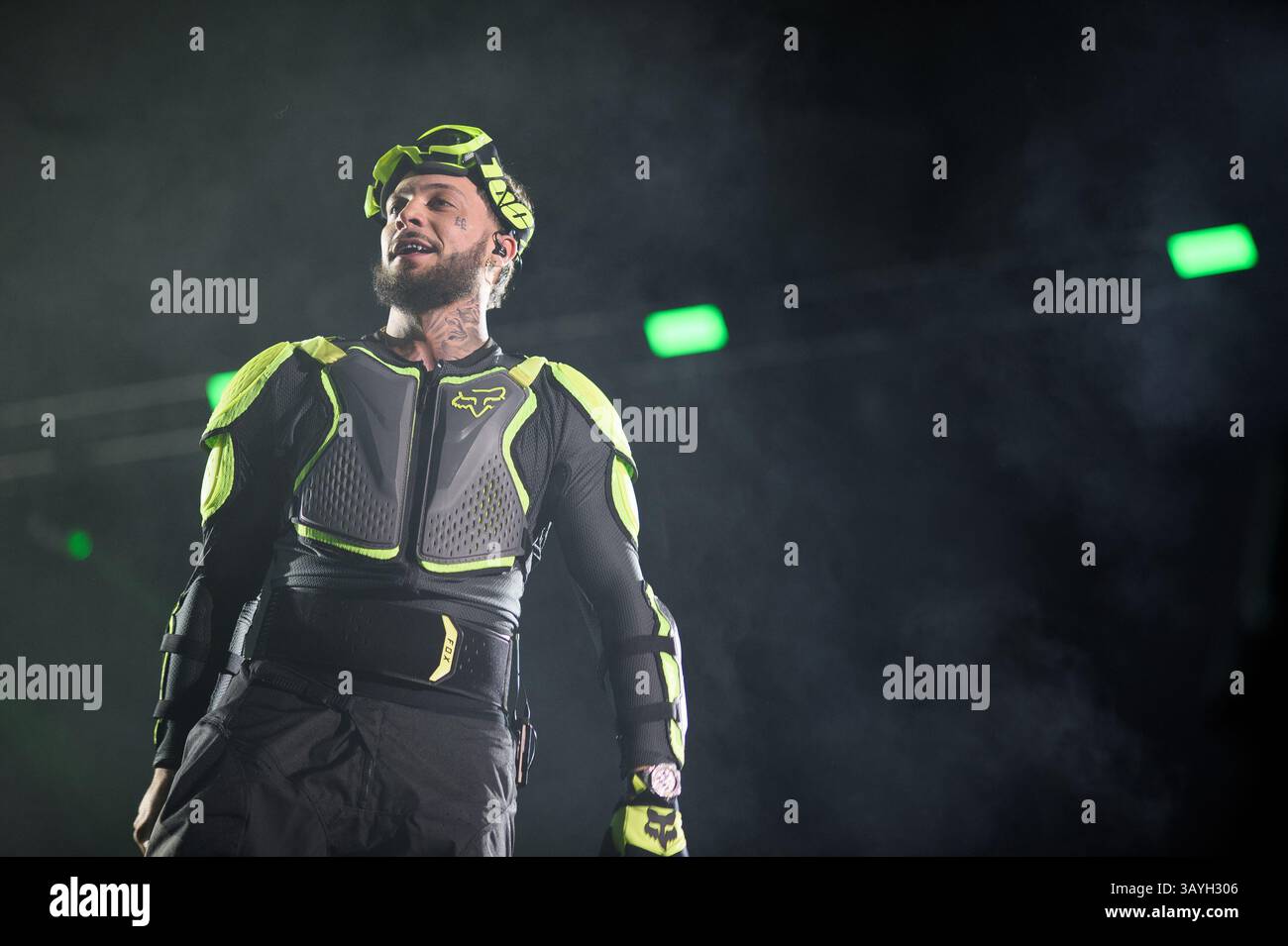 Singer JC Reyes performs during the concert Movistar Arena in Madrid ...