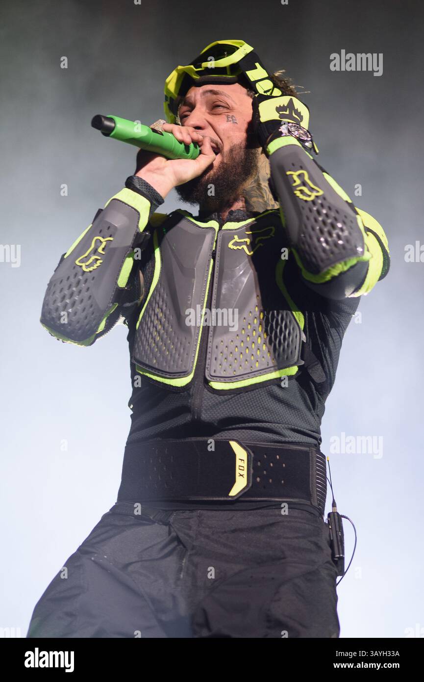 Singer JC Reyes performs during the concert Movistar Arena in Madrid ...