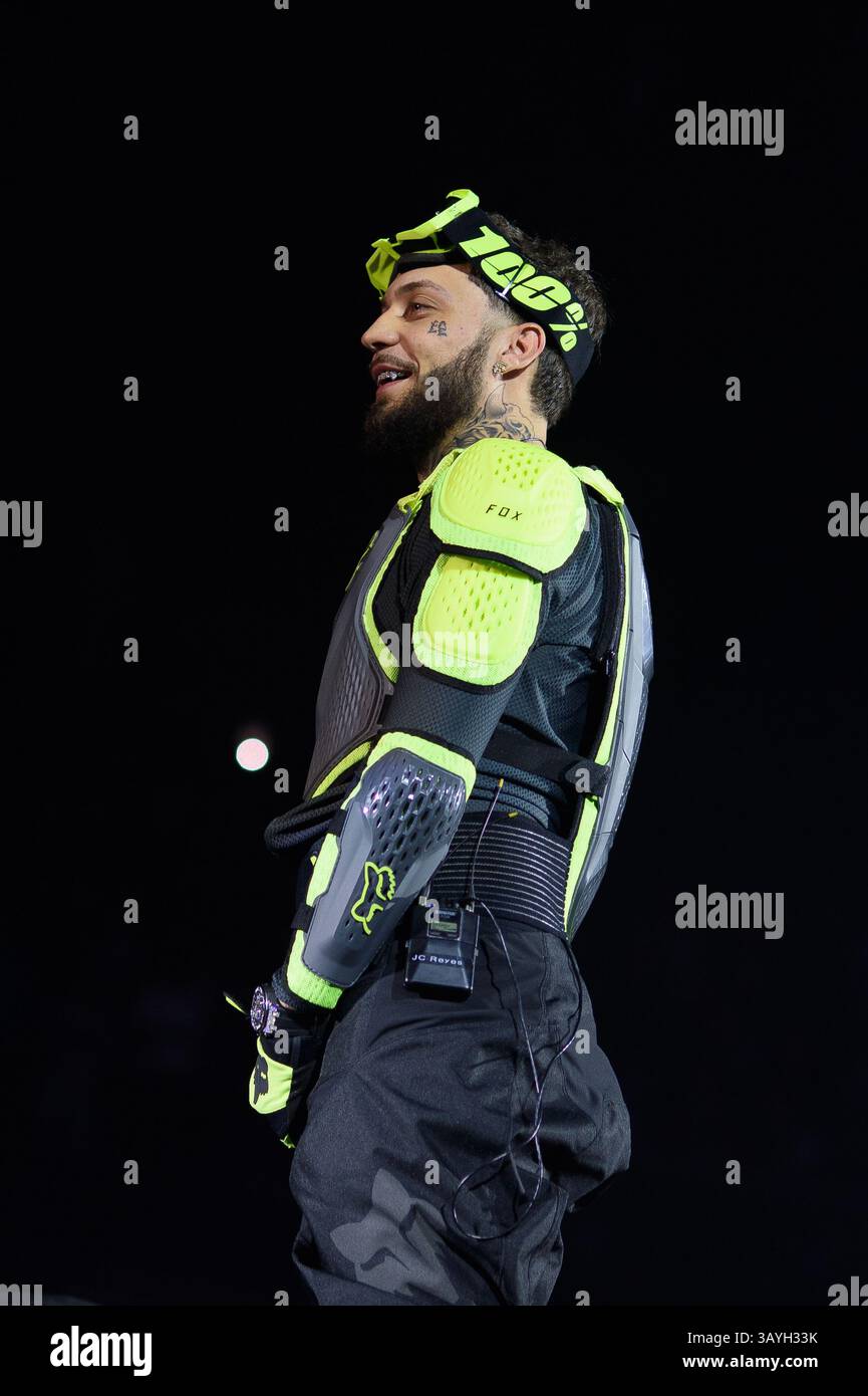 Singer JC Reyes performs during the concert Movistar Arena in Madrid ...