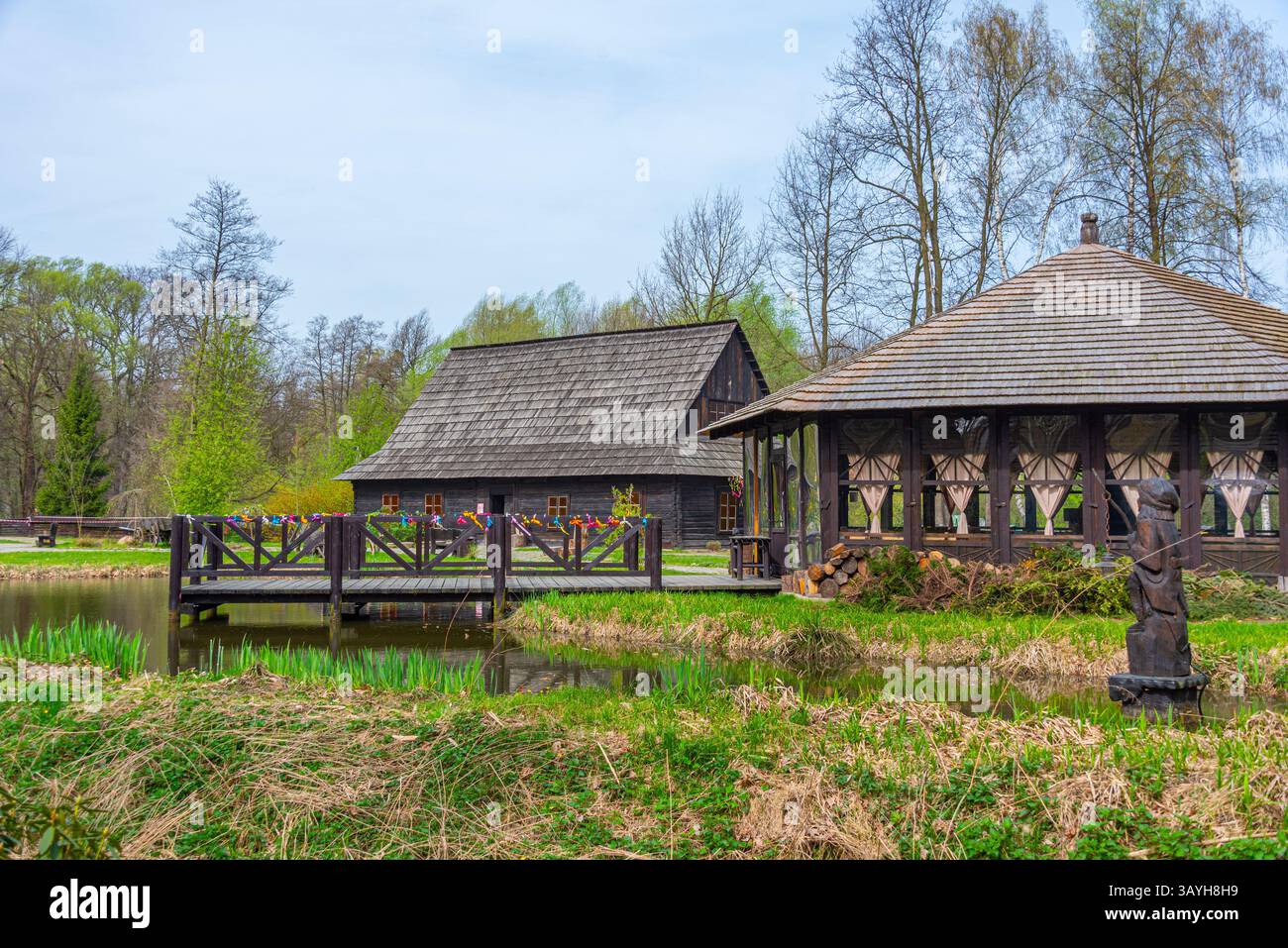 Wooden cottages at Pszczyna open-air museum in Poland.IMAGE Stock Photo ...
