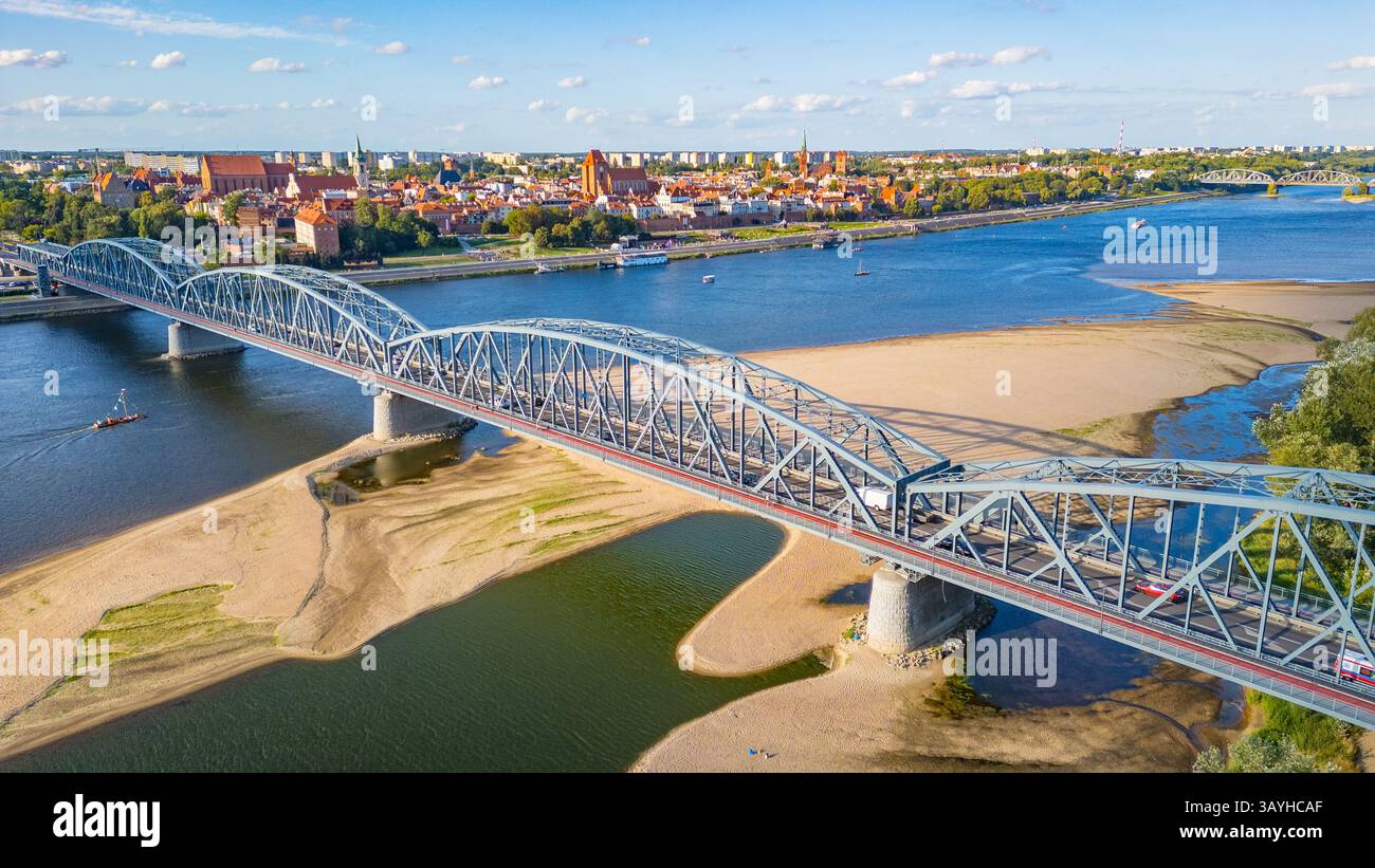 The Jozef Pilsudski Bridge and panorama of Torun, Poland.IMAGE Stock ...