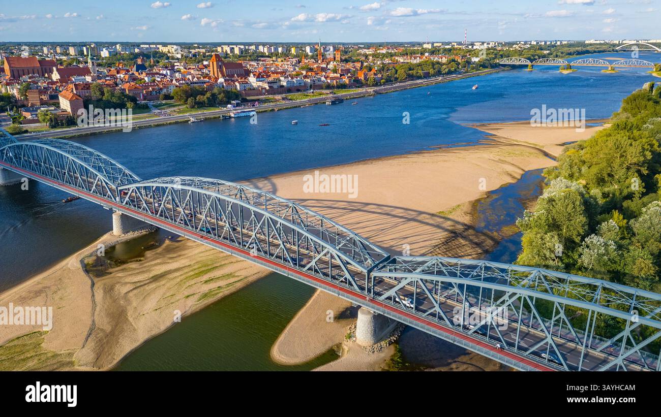 The Jozef Pilsudski Bridge and panorama of Torun, Poland.IMAGE Stock ...